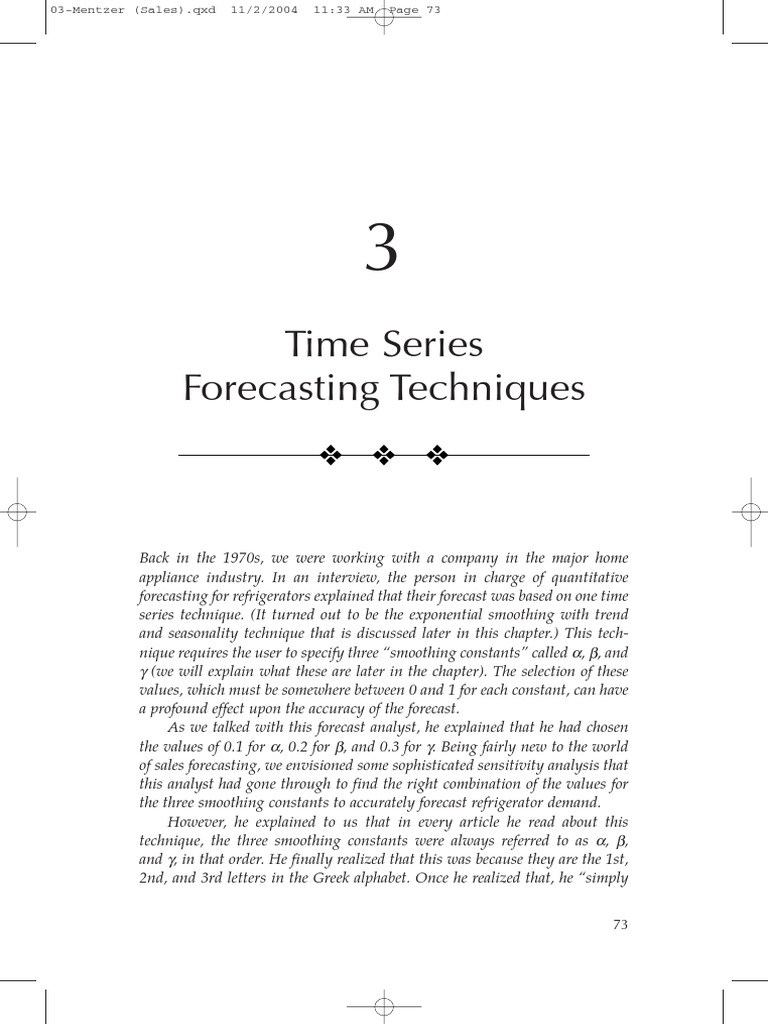 4913 Mentzer Chapter 3 Time Series Forcasting Techniques | PDF | Forecasting | Time Series