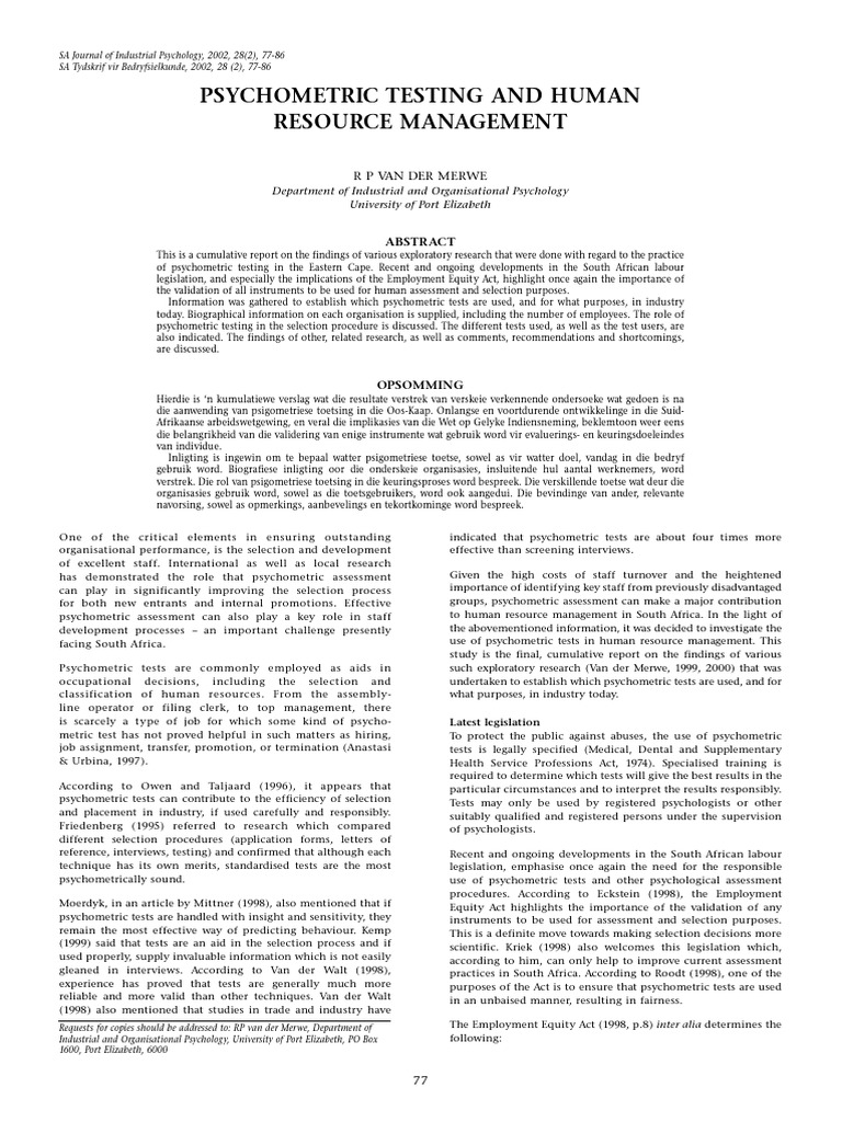 Psychometric Tests | PDF | Psychometrics | Test (Assessment)