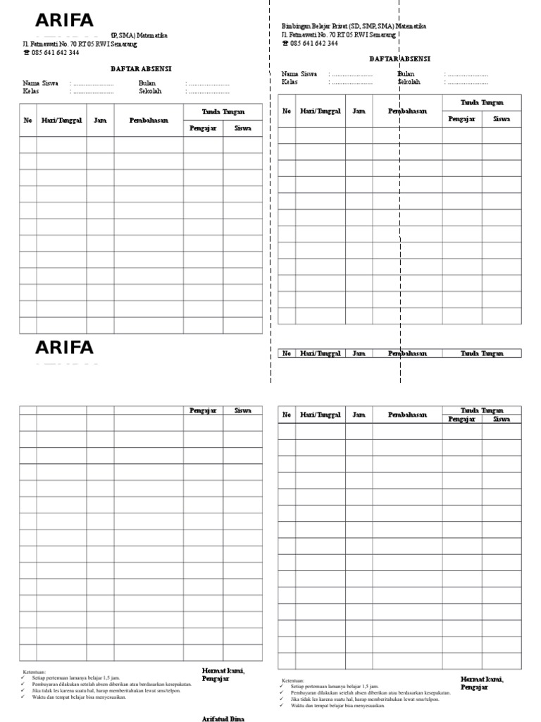 Contoh Kartu Les Terbaik - Riset