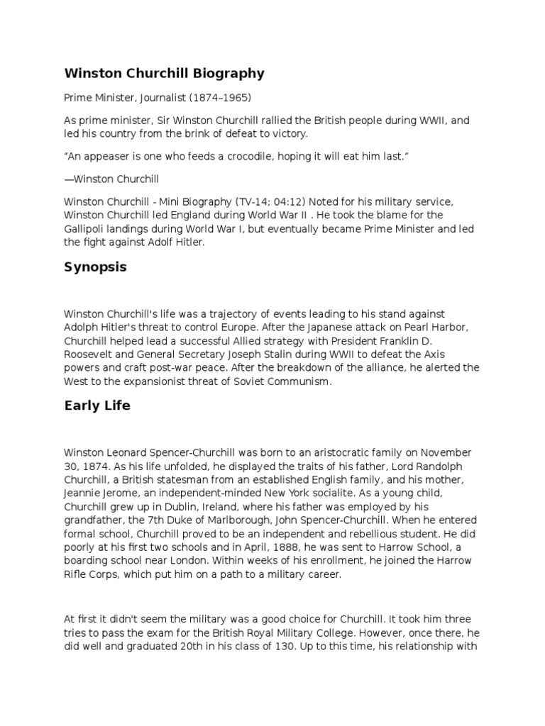 Winston Churchill Biography | Download Free PDF | Winston Churchill ...