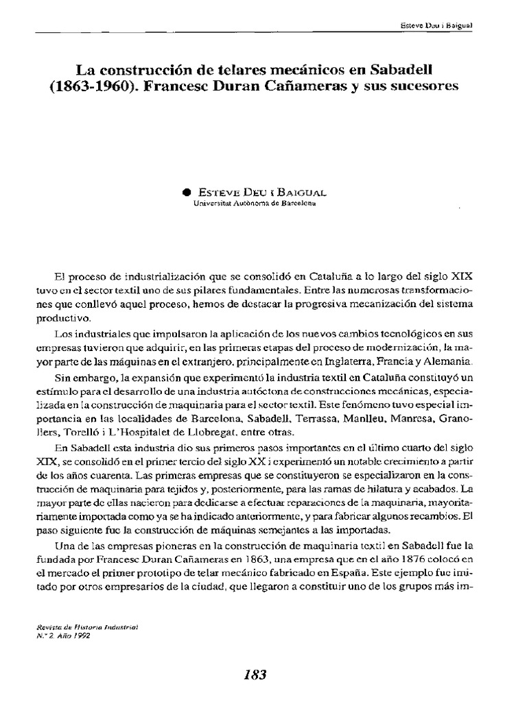 La Construcción de Telares Mecánicos en Sabadell (1863-1960) | PDF ...