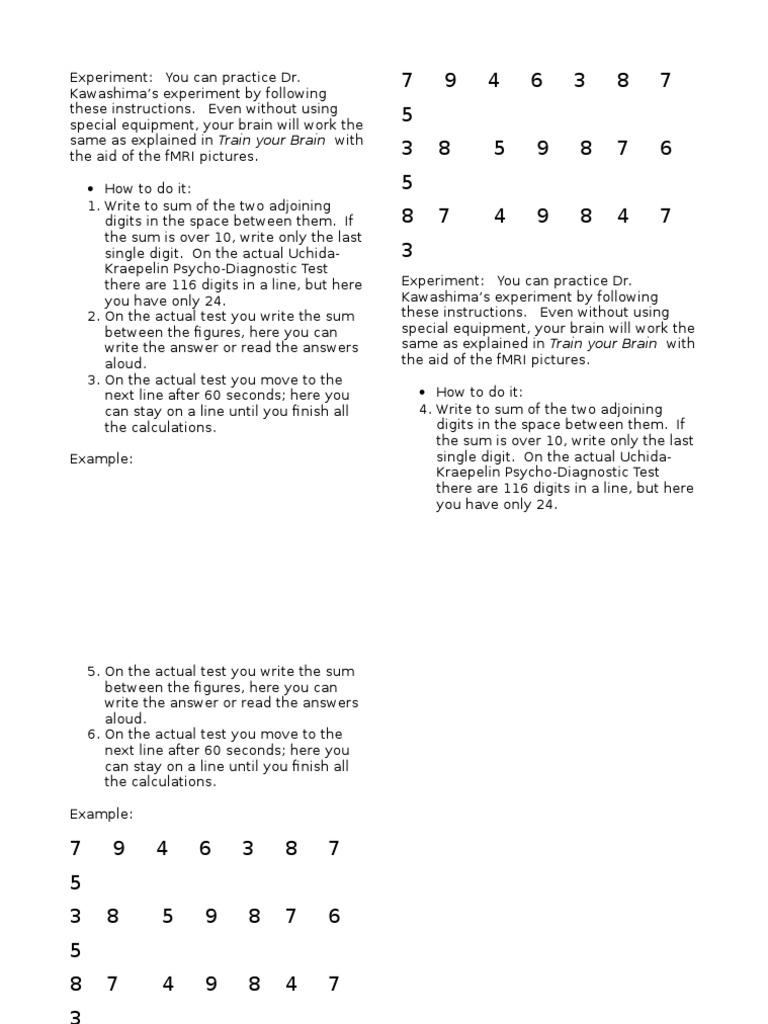 Uchida-Kraepelin Test Instructions | PDF