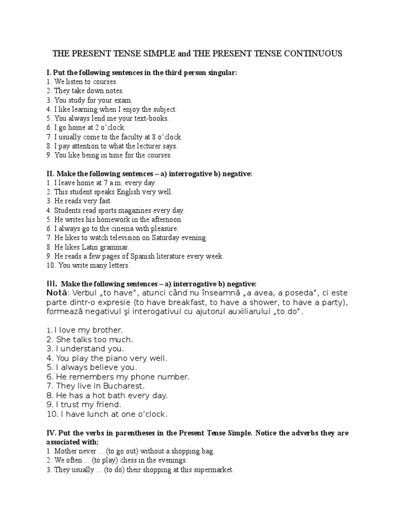 Exercitii Cu Present Tense Simple | PDF | English Language ...