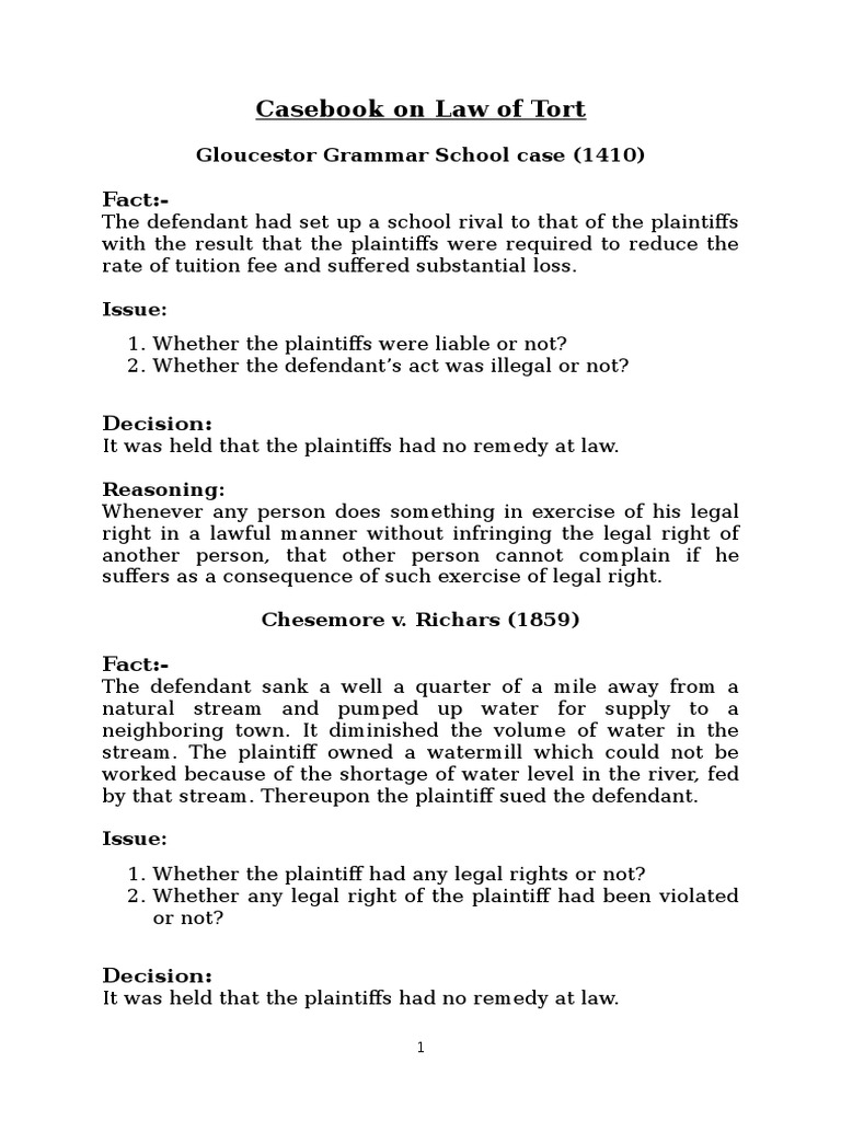 Casebook On Law of Tort | PDF | Negligence | Trespass