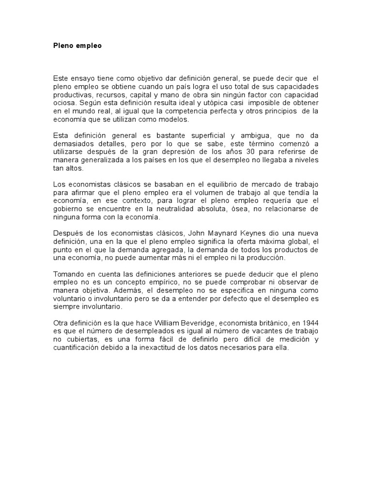Pleno Empleo | PDF | Empleo pleno | Economía clásica