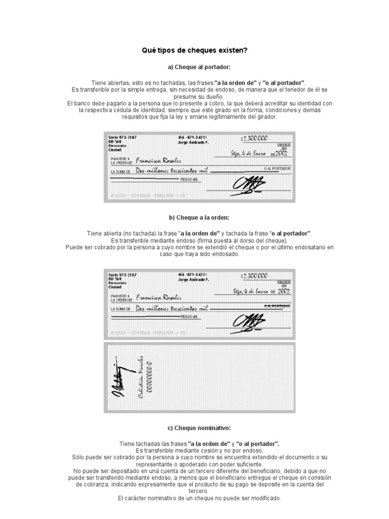 Qué Tipos de Cheques Existen Imagenes Tambien | PDF | Cheque ...