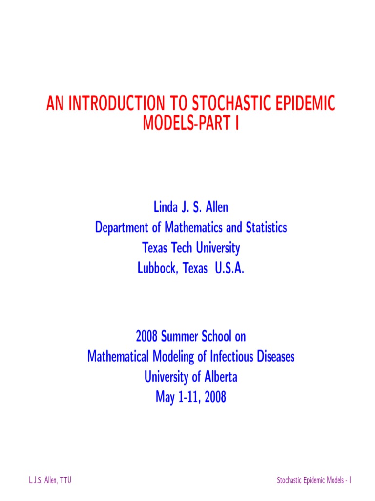 An Introduction To Stochastic Epidemic Models-Part I | PDF | Stochastic ...