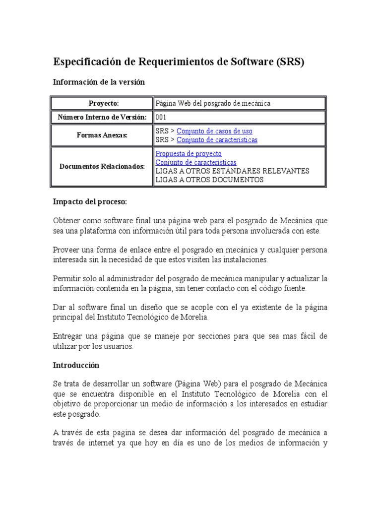Especificación de Requerimientos de Software | PDF | Página web | Software