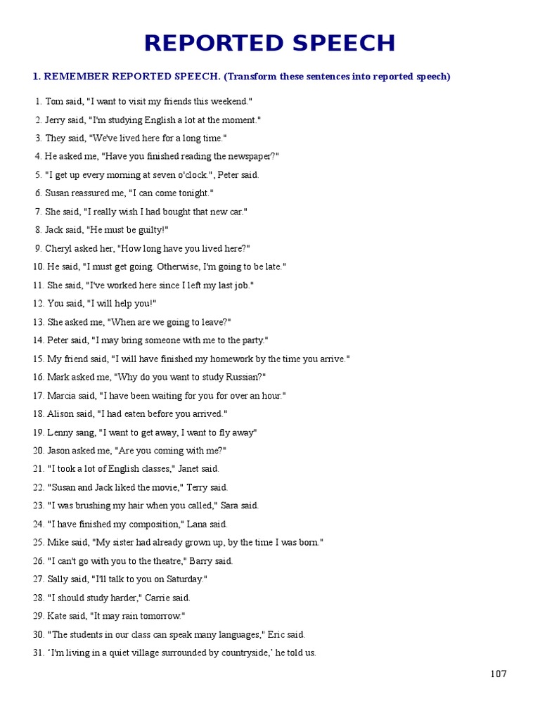 Reported Speech Ejercicios | PDF | Leisure