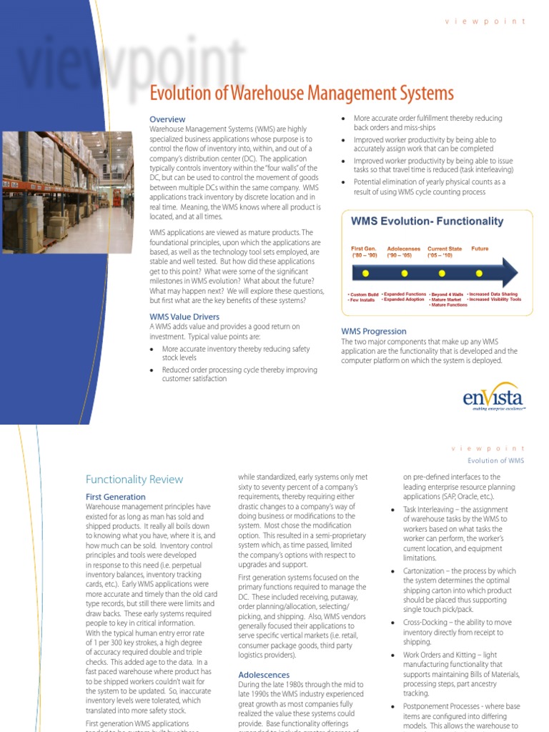 w109 Evolution of Wms PDF | PDF | Warehouse | Inventory