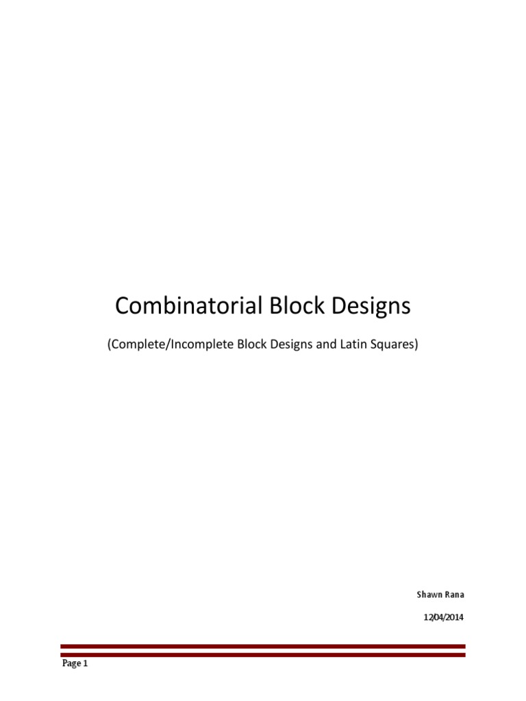 Combinatorial Block Designs | PDF | Experiment | Discrete Mathematics
