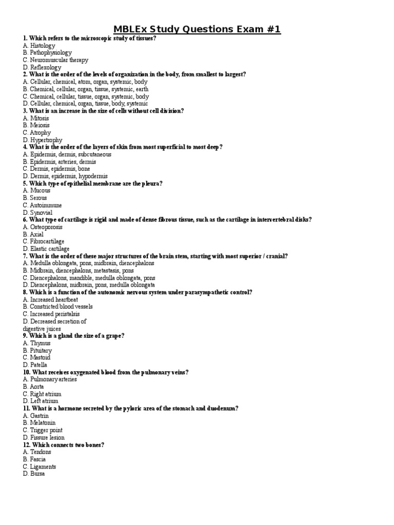 MBLEx Study Questions Exam 1 | PDF | Foot | Massage