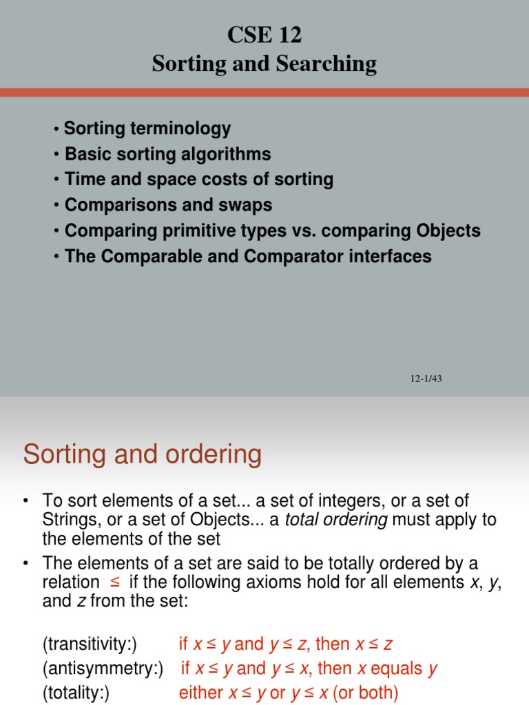 CSE 12 Sorting and Searching | PDF | Algorithms And Data Structures | Theoretical Computer Science