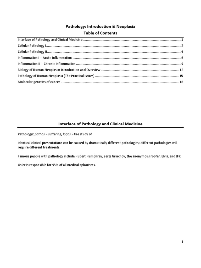 Introduction and Neoplasia - Pathology | PDF | Neoplasms | Inflammation