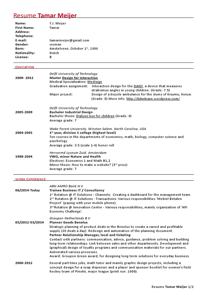 Resume of Tamar Meijer | PDF | Science | Technology (General)