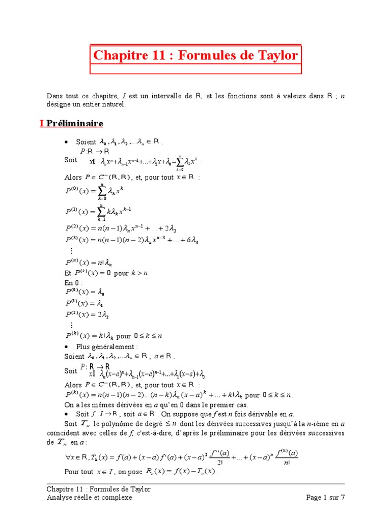 11 Formules de Taylor | PDF | Polynôme | Analyse mathématique
