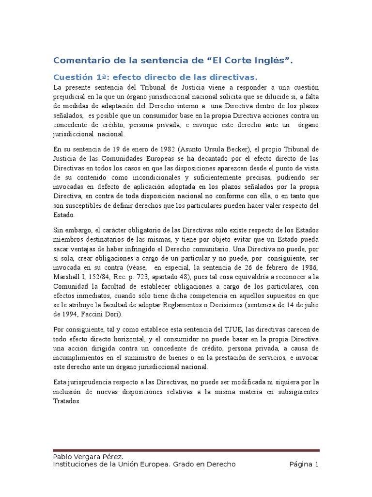 Comentario de La Sentencia de El Corte Inglés | PDF | Corte de justicia ...