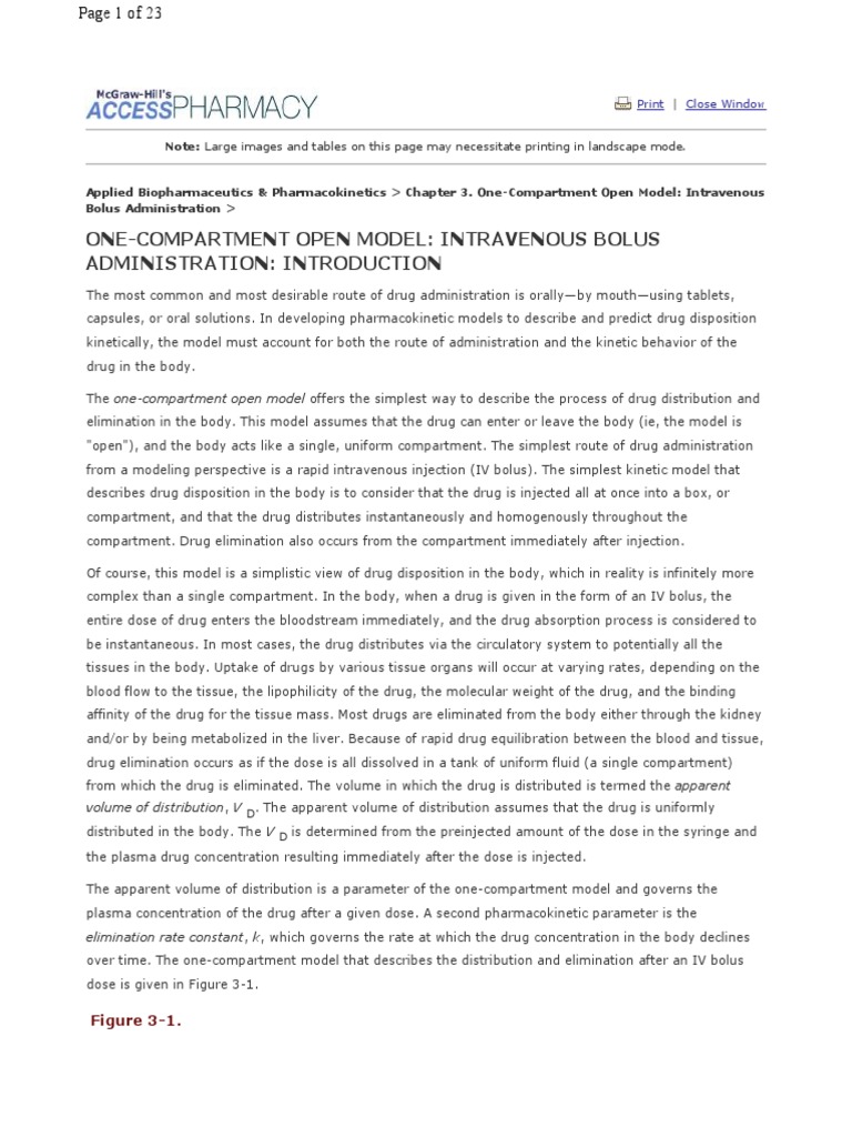 Chapter 3. One-Compartment Open Model Intravenous Bolus Administration | PDF | Pharmacokinetics ...