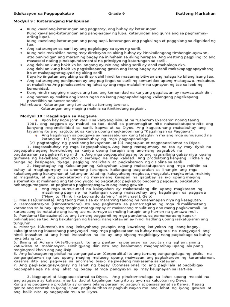 Esp Reviewer Grade 9