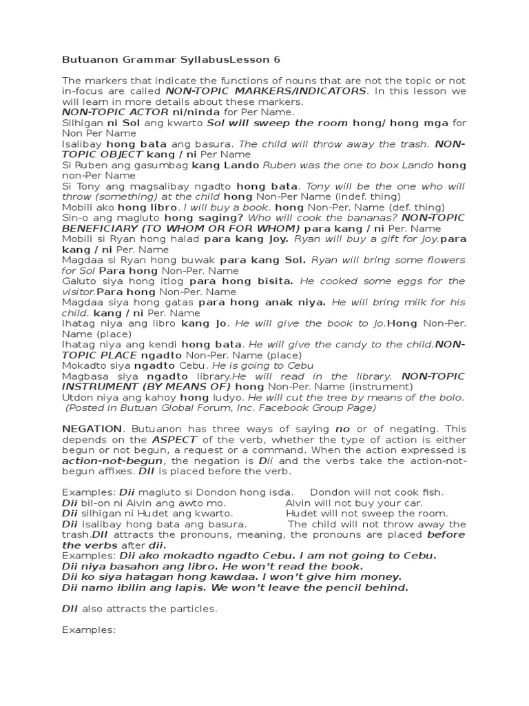 Lesson 6 - Butuanon Dialect | PDF | Mandarin Chinese | Grammar