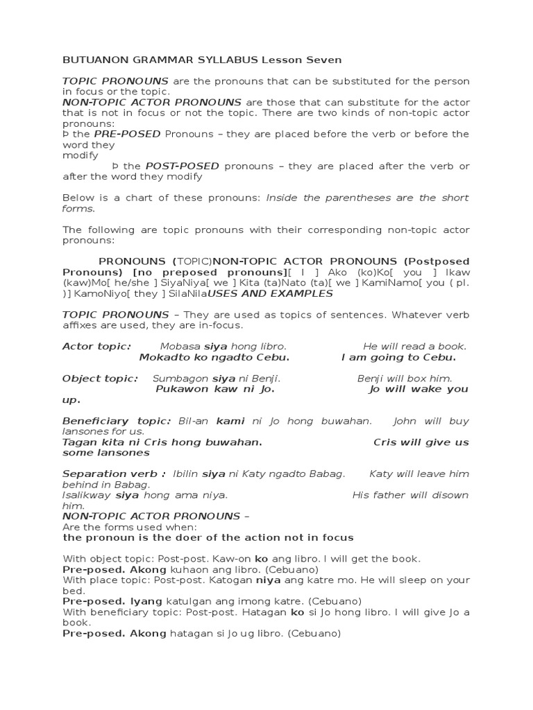 Lesson 7 - Butuanon Dialect | PDF | Tagalog Language | Syntactic ...
