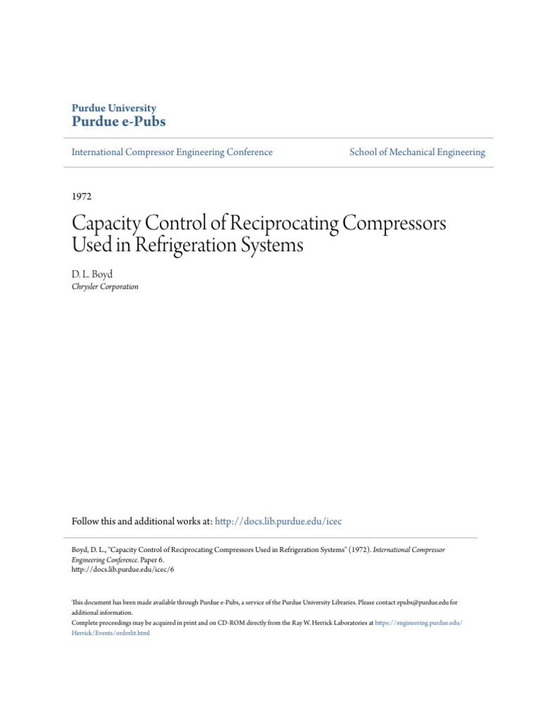 Capacity Control of Reciprocating Compressors Used in Refrigerati PDF ...