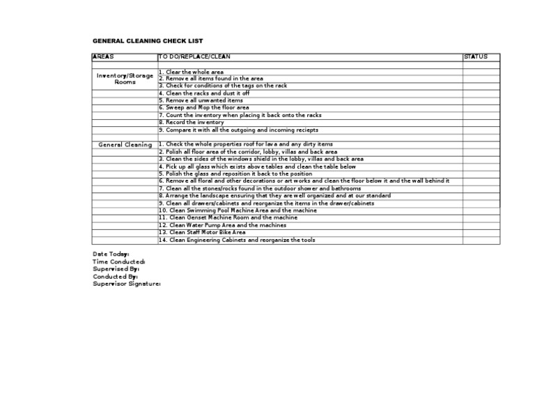 General Cleaning Checklist Overview | PDF