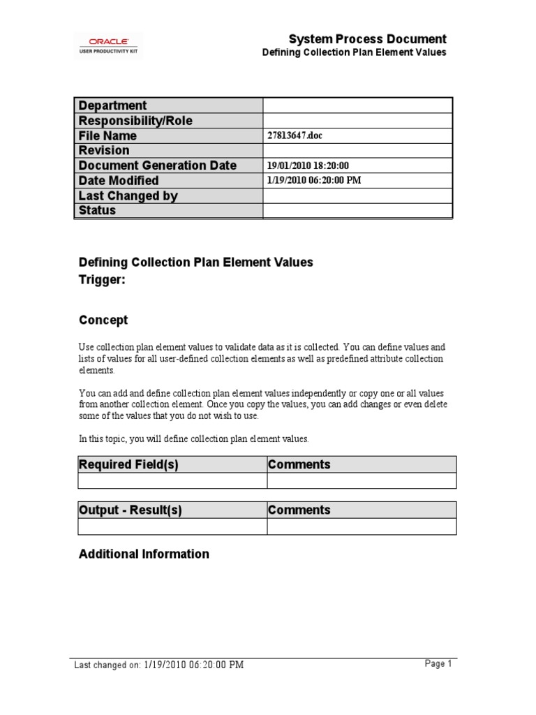 Defining Collection Plan Element Values - SPD | PDF | Button (Computing) | Information Science