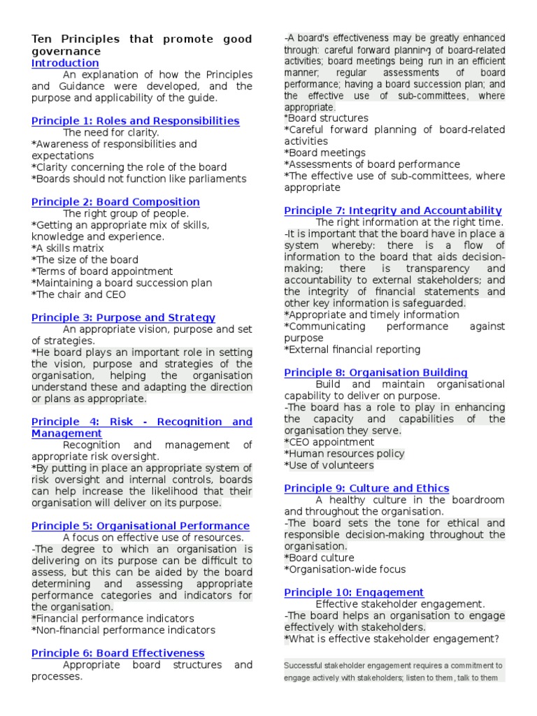 Ten Principles That Promote Good Governance | PDF | Good Governance ...