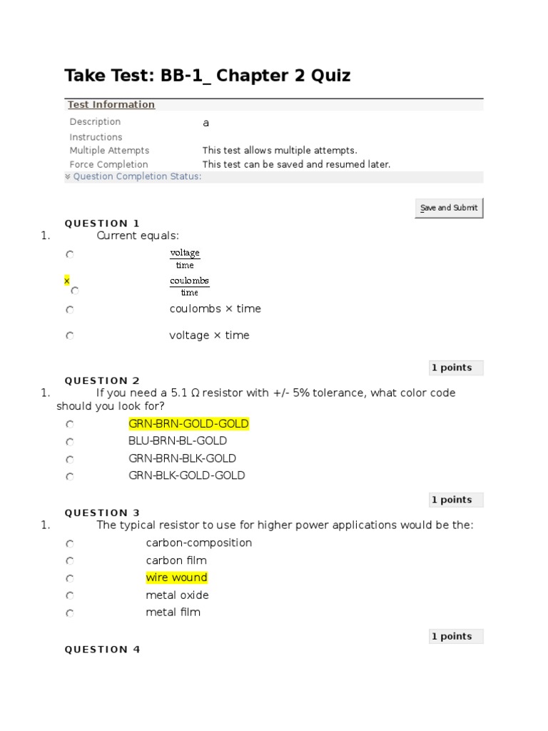 Electrical Circuits CH 2 Quiz | PDF | Electric Current | Voltage