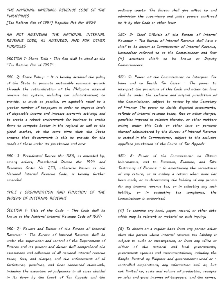 Ra 8484 (National Internal Revenue Code) | PDF | Internal Revenue ...