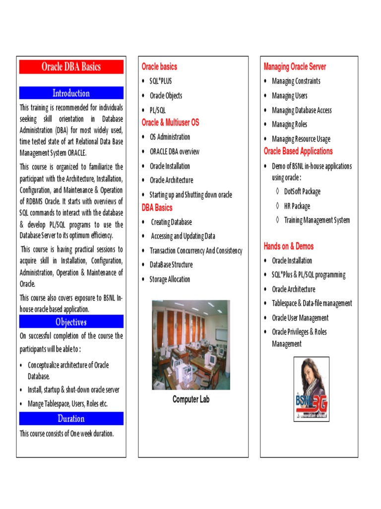 Brochure Oracle DBABrochure Oracle DBA Basics Non BSNL Basics Non BSNL ...