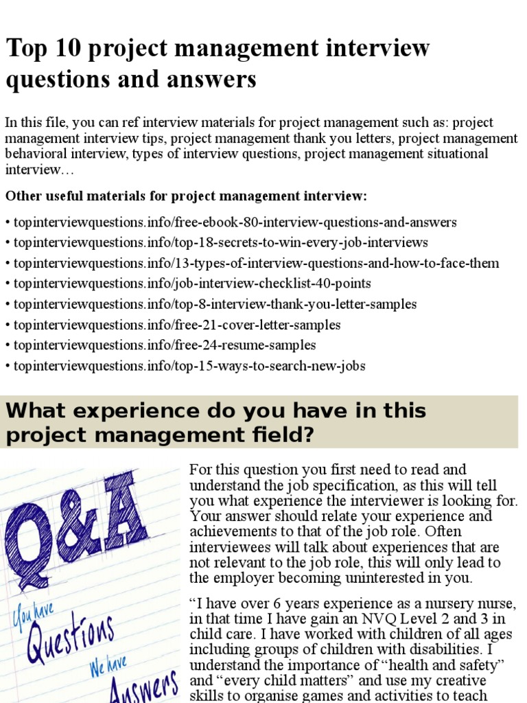 Top 10 Project Management Interview Questions and Answers | PDF ...