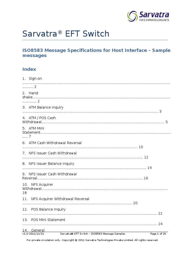 Sarvatra Switch Iso8583 Message Samples | PDF | Computer Data | Computing