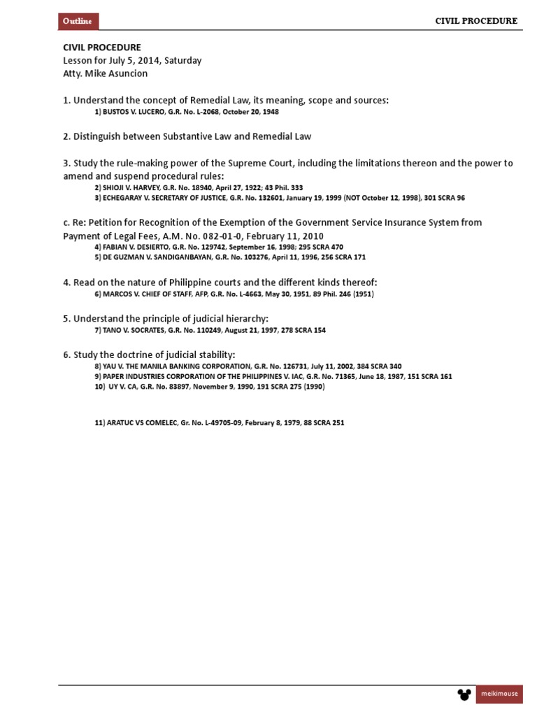 Remedial Law - General Topic (Outline & Case Digest) | PDF | Courts ...