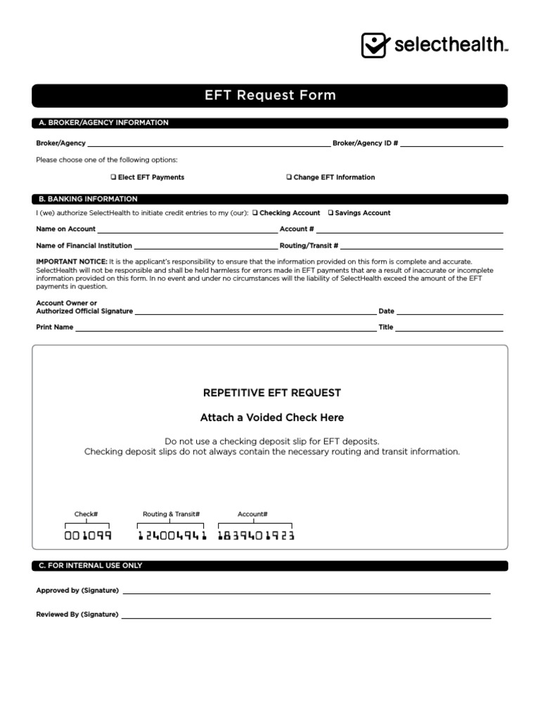 EFT Request Form | Cheque | Deposit Account