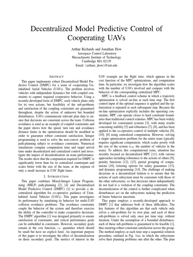 Decentralized Model Predictive Control of Cooperating Uavs: Arthur Richards and Jonathan How ...