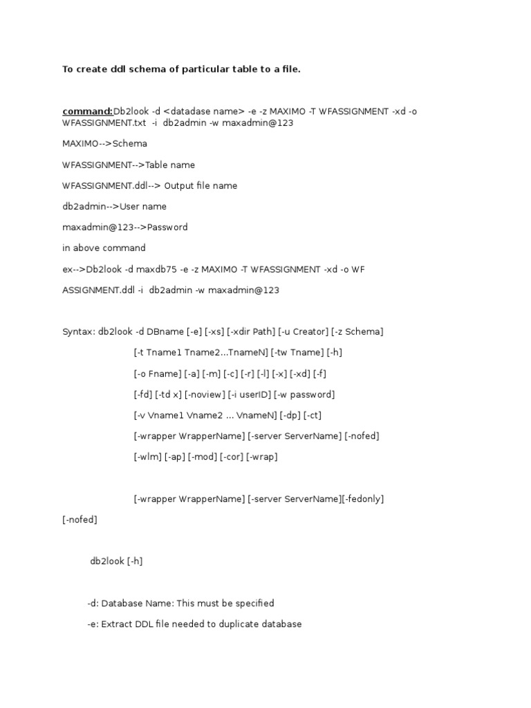 Create Ddl Schema Of Particular Table To A File Pdf Databases