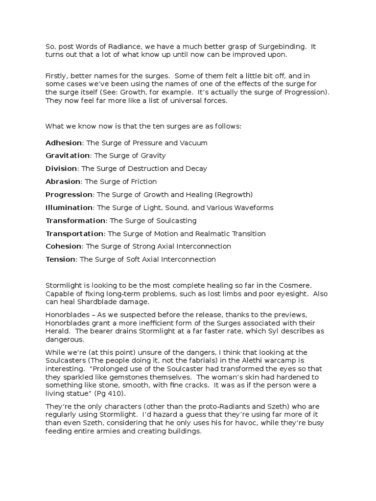 Surgebinding and Knights Radiant Overview | PDF | Physics | Nature