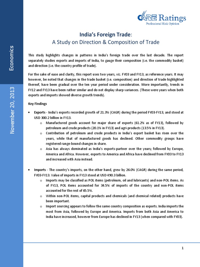 India S Foreign Trade - Composition Direction | PDF | Exports | Petroleum