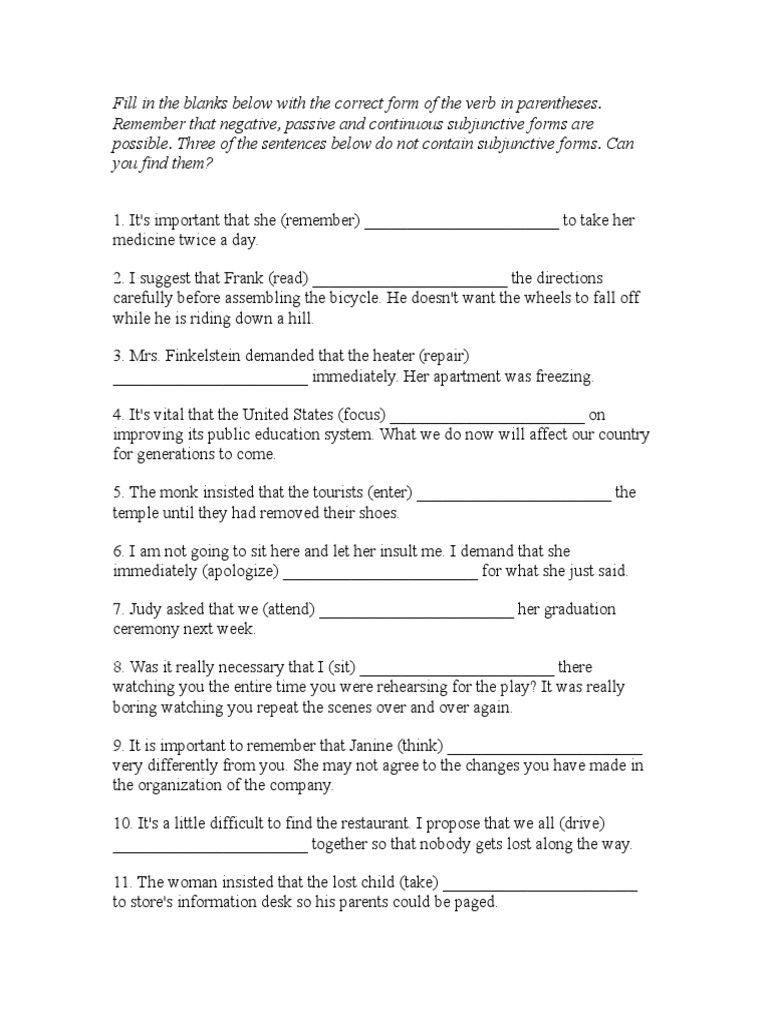 The Subjunctive Exercises