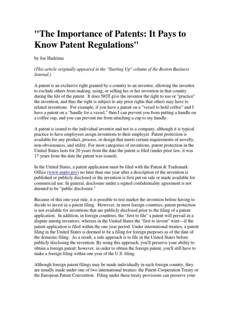 Importance of Patents | PDF