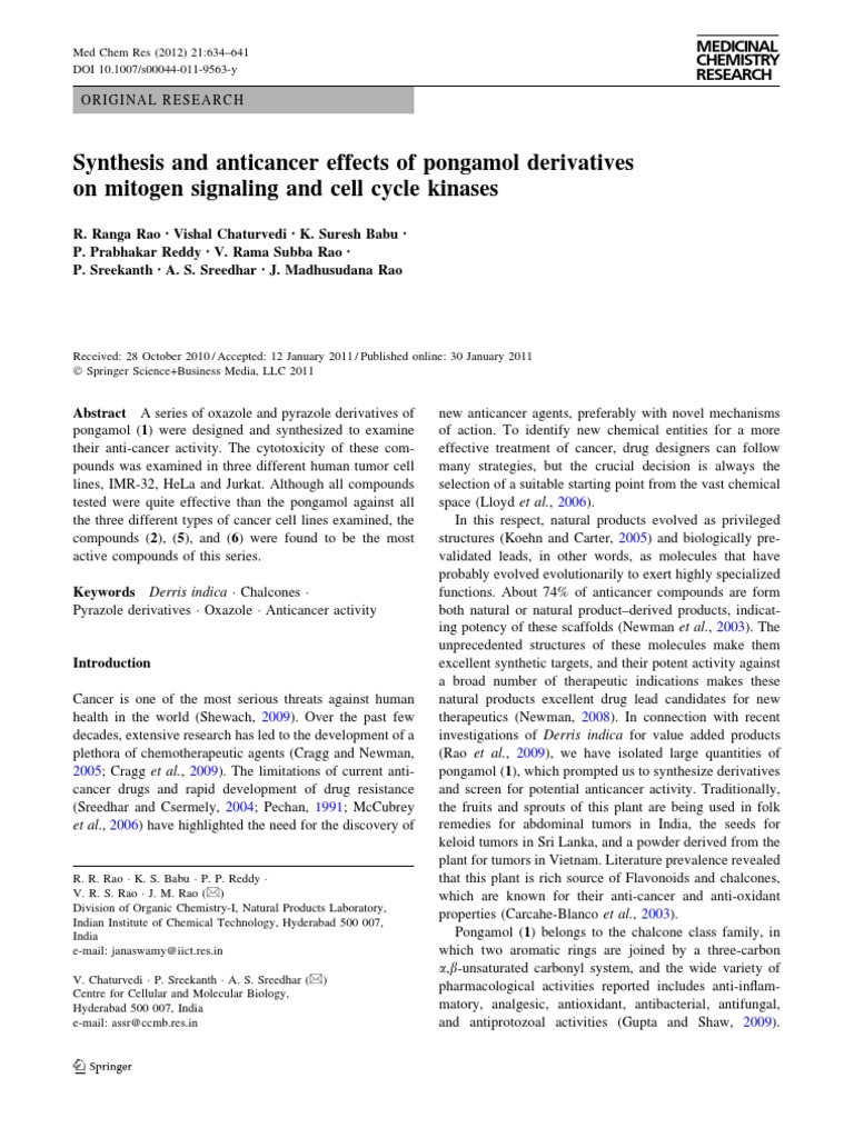 Synthesis and Anticancer Effects of Pongamol D | PDF | Natural Products ...