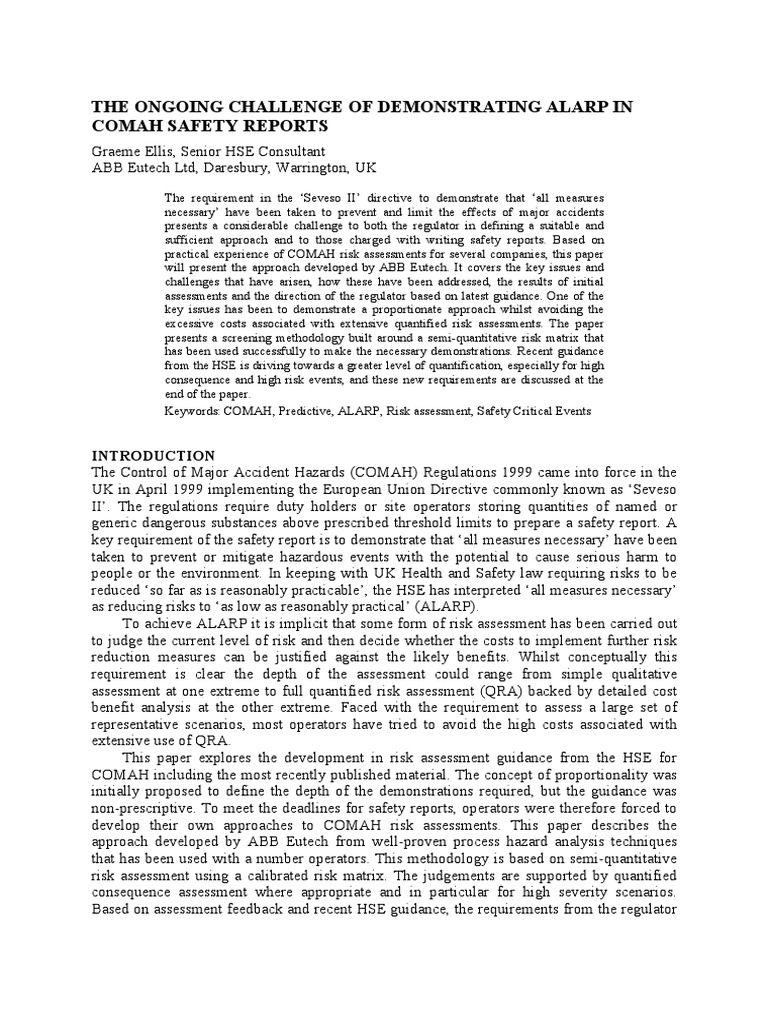 ALARP in COMAH Safety Reports | PDF | Risk | Risk Assessment
