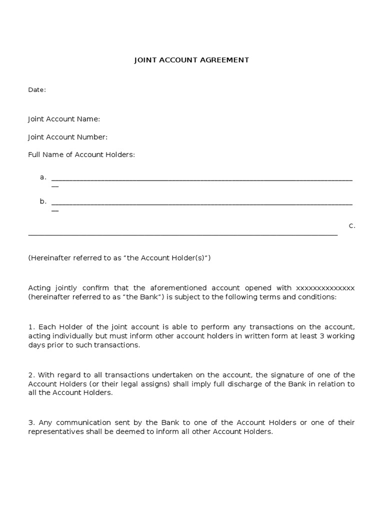 Joint Account Agreement | PDF | Finance & Money Management
