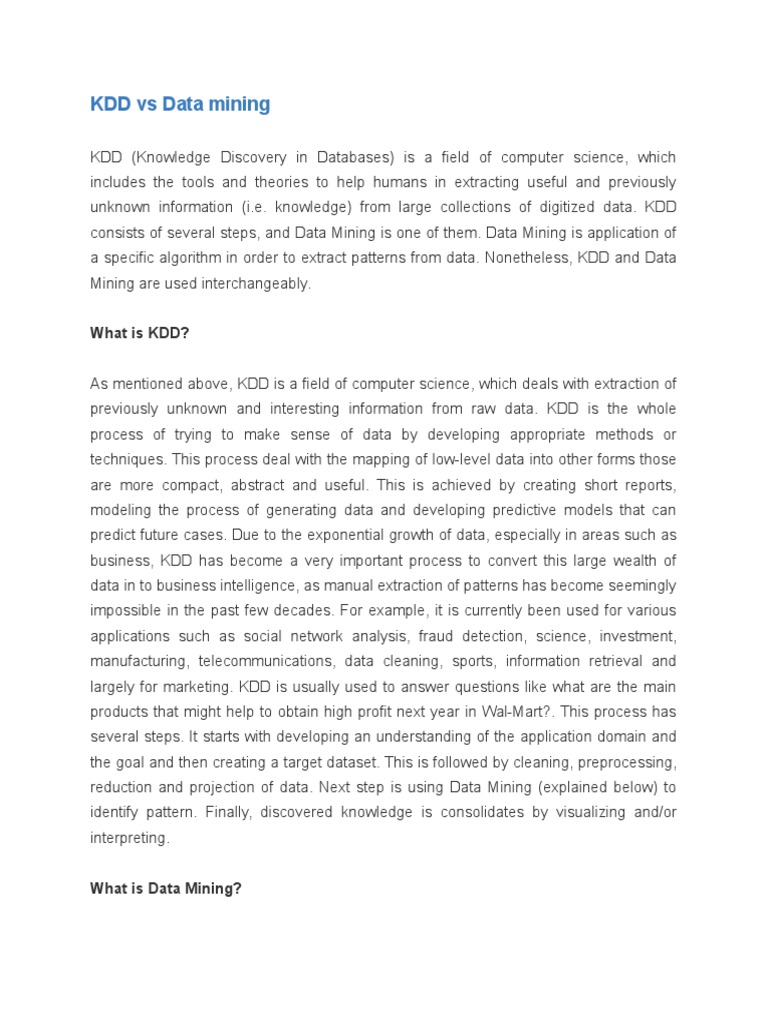 KDD vs Data mining.docx | Data Mining | Data KDD vs Data mining.docx | Data Mining | Data