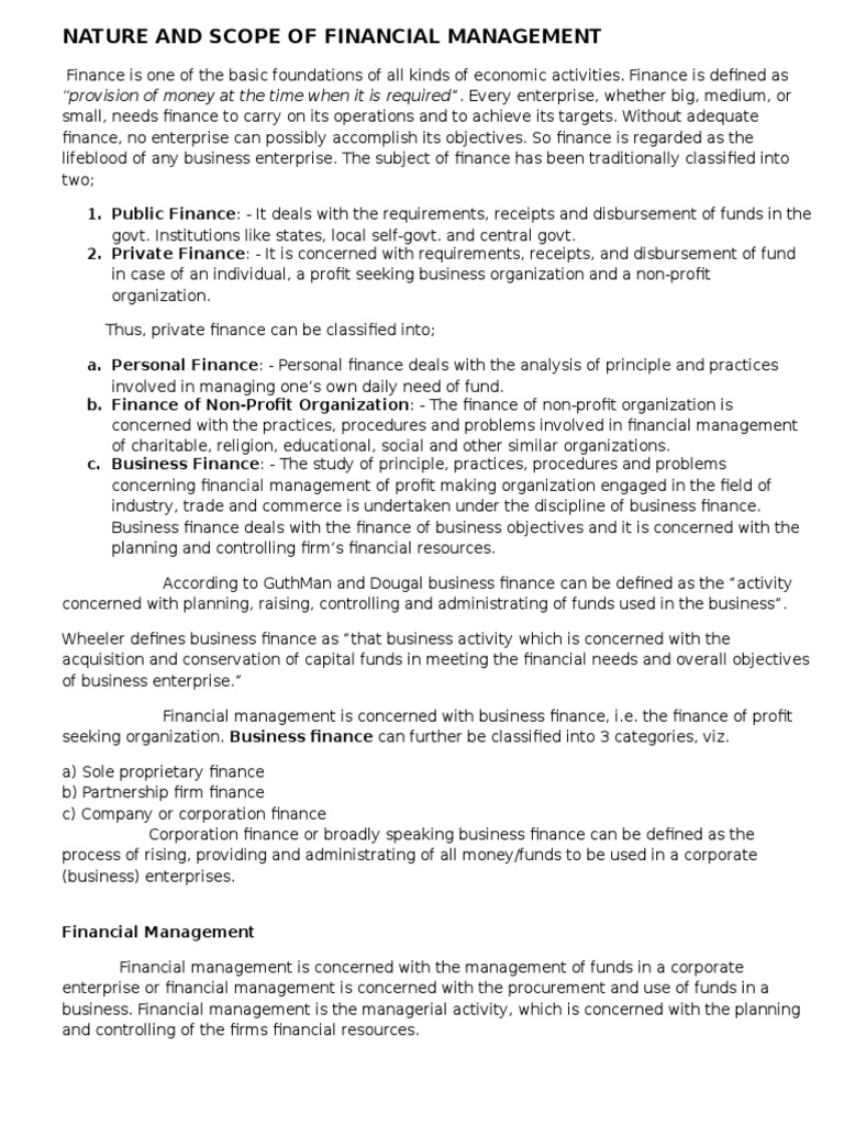 Nature and Scope of Financial Management | PDF