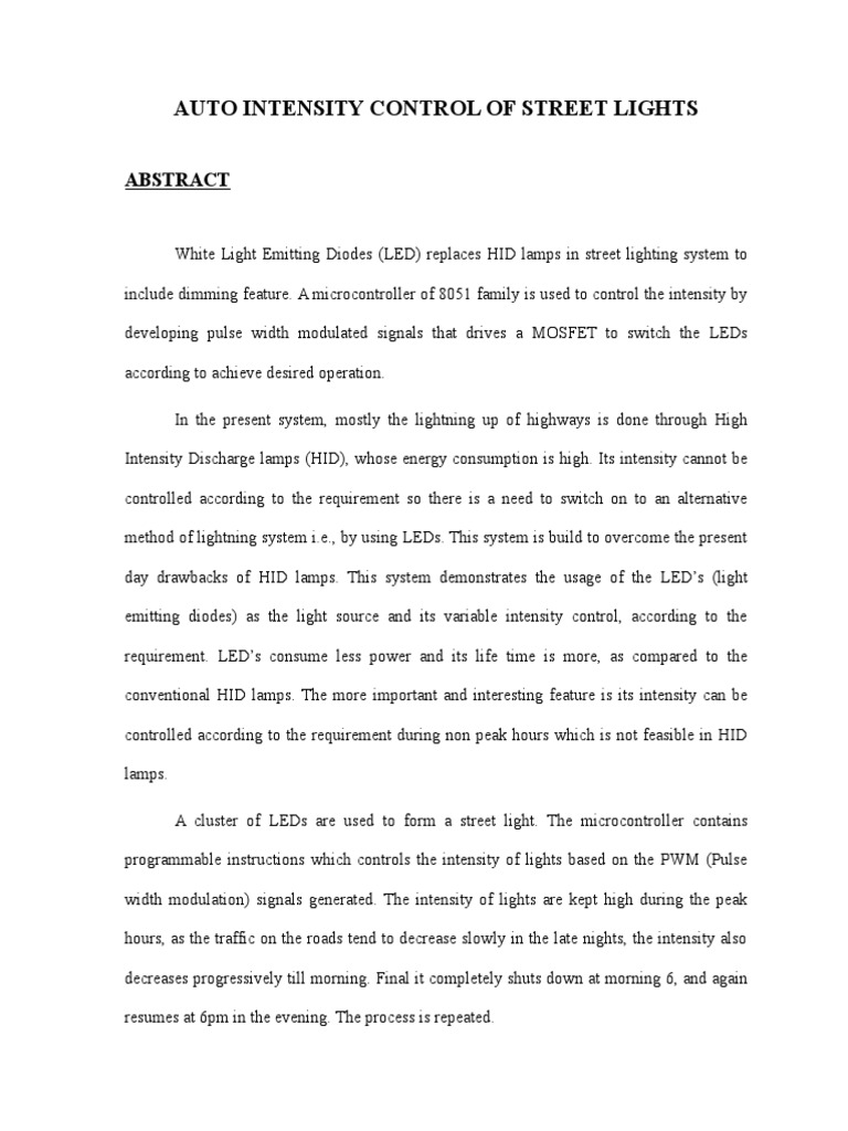 Auto Intensity Control of Street Lights | PDF
