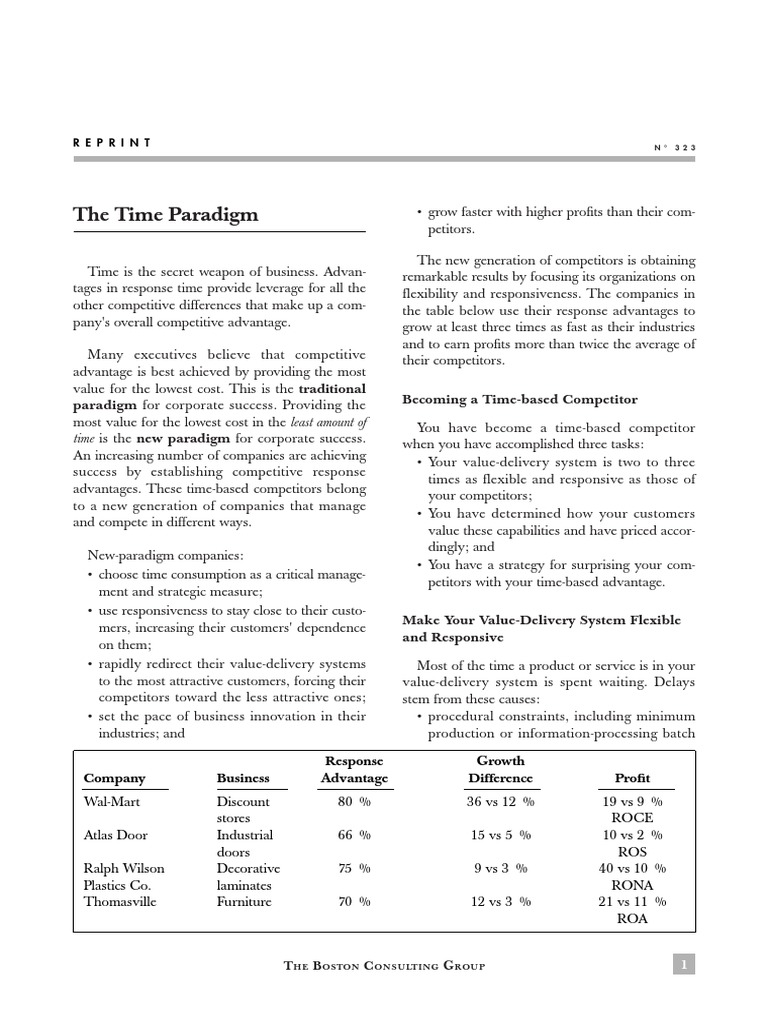BCG Time Paradigm Jan1988 | PDF | Competition | Inventory