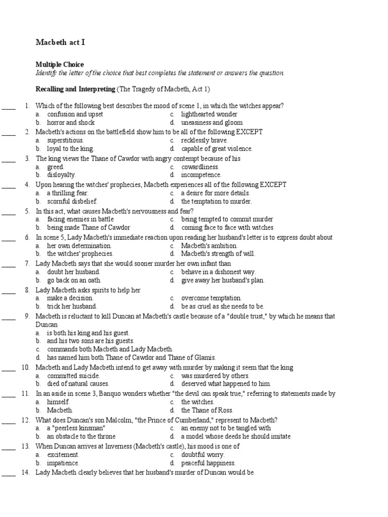 Macbeth Act I Quiz | PDF | Macbeth
